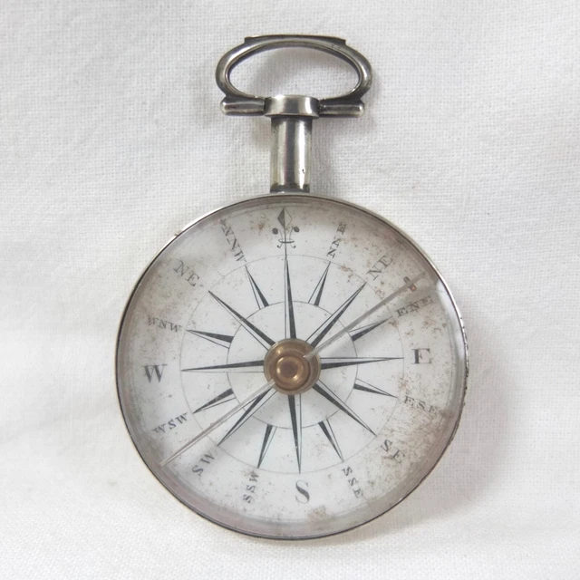 ANTIQUE GEORGIAN SILVER POCKET COMPASS ENGLISH LONDON c.1800 EUR 462,74 ...