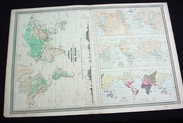1870 JOHNSON'S MAP Tidal Waves Volcanoes Races Of Man Mountains ...