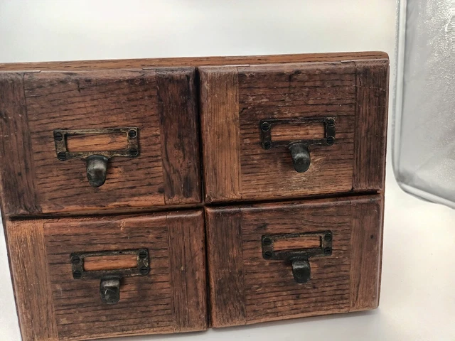 ANTIQUE LIBRARY FILE Card Catalogue Wood Oak Four Drawer file box EUR ...