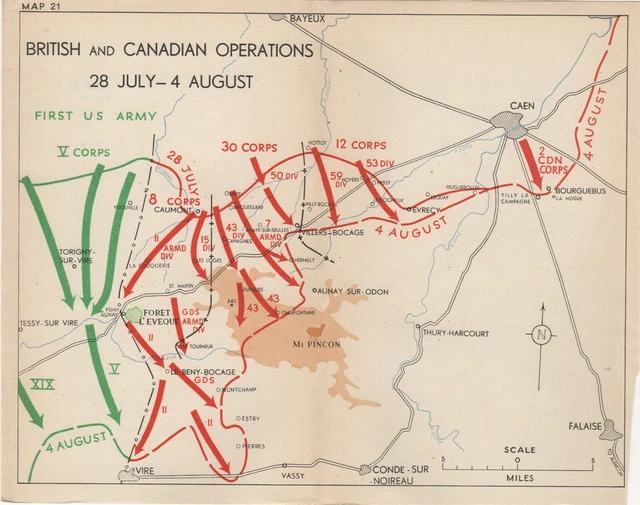 VINTAGE MAP WW2 British & Canadian Operations 28 July - 4 August £22.00 ...