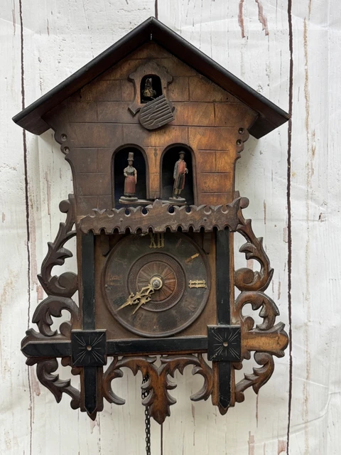 LARGE ANTIQUE BLACK Forest Weather House Cuckoo Clock Dancing Figs ...