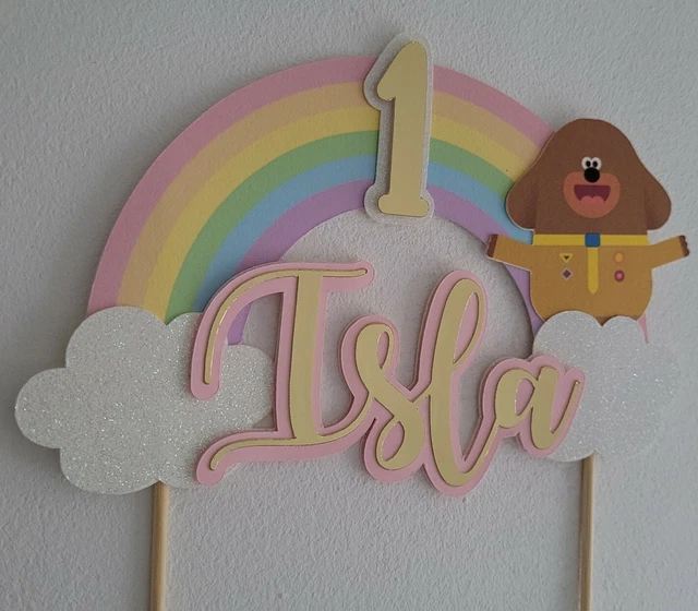 PASTEL RAINBOW CAKE Topper Any Name Age Birthday Hey Duggee Glitter pastel-rainbow-cake-topper-any-name-age-birthday-hey-duggee-glitter