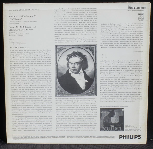 BEETHOVEN BRENDEL HAMMERKLAVIER & op 78 Holland LP NM CV EX Clearaudio ...
