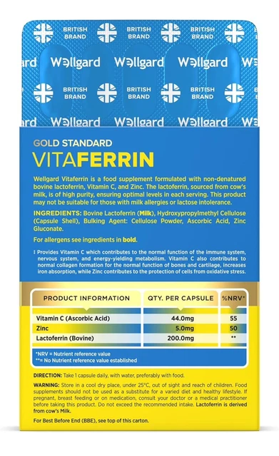 WELLGARD VITAFERRIN TRIPLE Action Immune Supplement with Lactoferrin ...