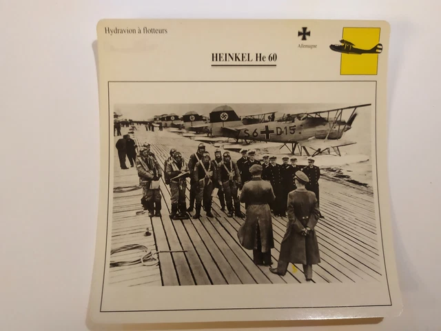HEINKEL HE 60 HYDRAVION fiche aviation plane lobbycard carte avion EUR ...