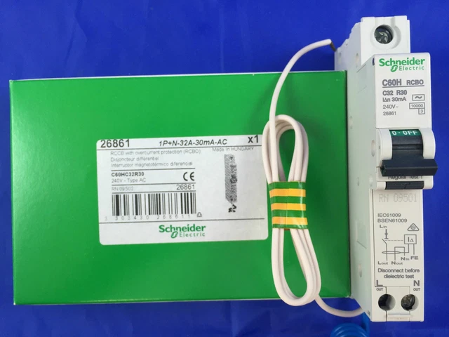 SCHNEIDER 26861 RCCB with overcurrent protection (RCBO) C60HC32R30 1P+N ...