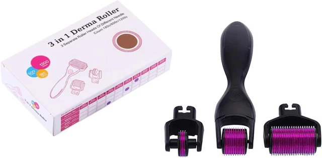 DERMA ROLLER 3 in 1, 0.5Mm Microneedle for Skin Care, 1.0/1.5Mm Needle ...