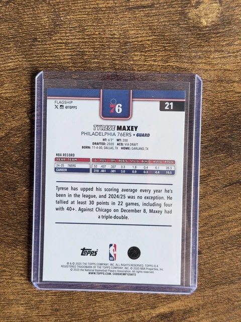 2025-26 TOPPS NBA Tyrese Maxey /2025 £4.00 - PicClick UK