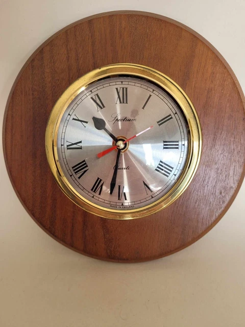 VINTAGE 1970S SPECTRUM Quartz Brass & Teak Bulkhead Ships-Style Wall ...