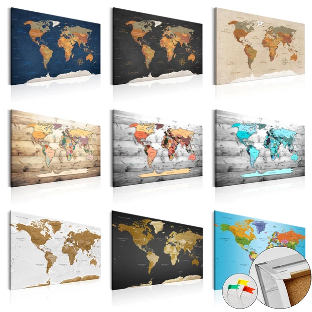 WORLD MAP PINBOARD Cork Board Canvas Print Wall Art Picture Home k-C ...