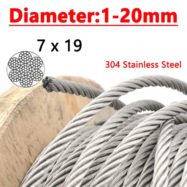 WIRE ROPE CABLE Rigging 7x19 Stainless Steel 1 2 3 4 5 6 8 10 12 14 16 ...