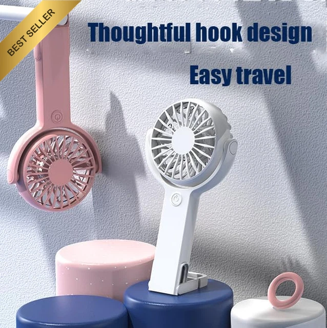 MINI HANDHELD FAN 180° Foldable 5-Speed Rechargeable Travel Hook White ...