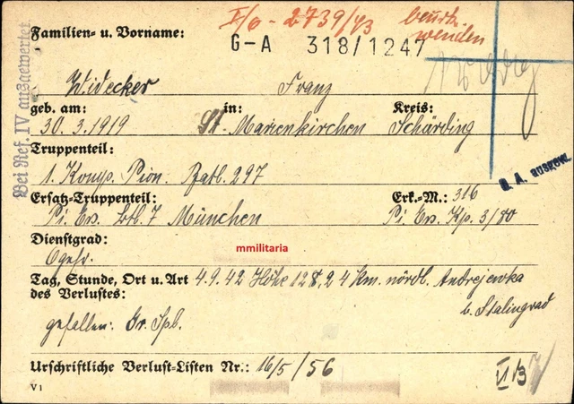 STERBEBILD WWII OBERGEFREITER St Marienkirchen 1. Komp. Pio. Btl. 297 ...