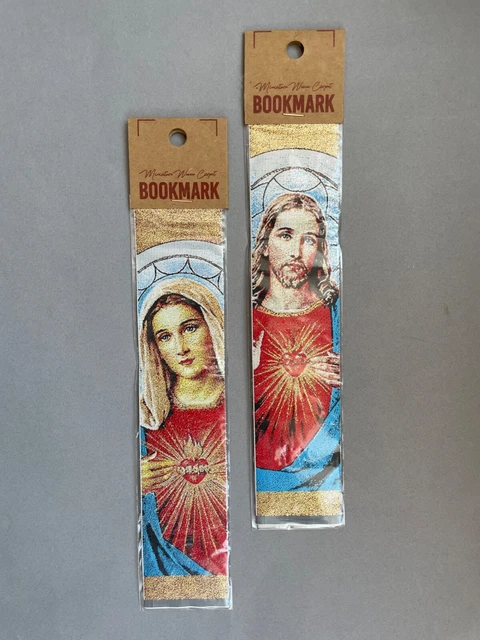SACRED HEART OF Jesus, Immaculate Heart of Mary Woven Tapestry Bookmark ...