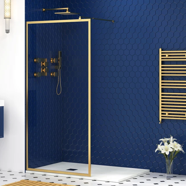 WALK IN WET Room Shower Screen Gold Panel 8mm Easy Clean Nano Glass ...