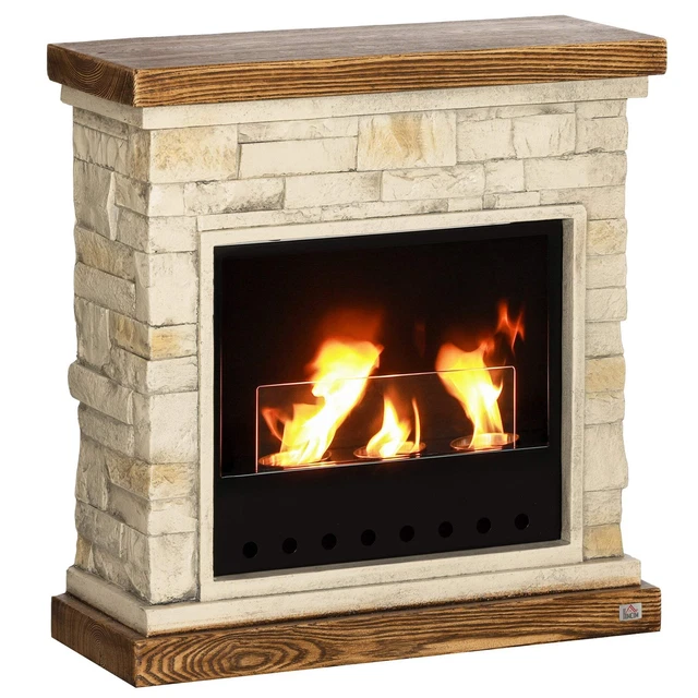 HOMCOM BIOETHANOL FIRE Heater, with Brickwork-Effect Mantelpiece ...