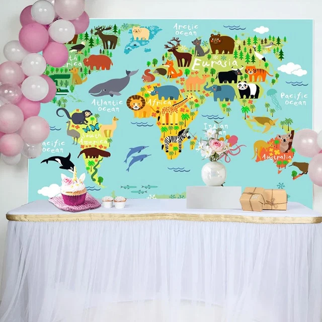 SAFARI WILD ANIMALS World Map Baby Shower Backdrop $37.84 - PicClick AU
