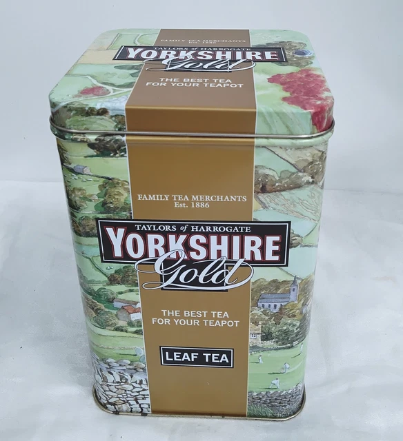 TAYLORS OF HARROGATE Yorkshire Gold Tea Tin Box Collectable C14 26 taylors-of-harrogate-yorkshire-gold-tea-tin-box-collectable-c14-26