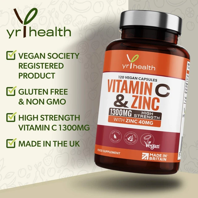 VITAMIN C 1300MG and Zinc 40mg High Strength VIT C and Zinc for ...