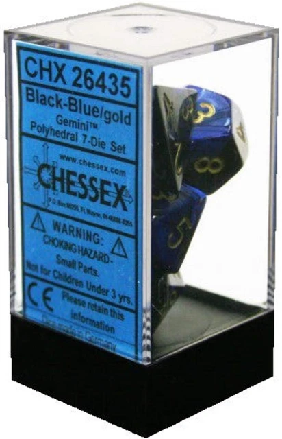 D7-DIE SET DICE Gemini Polyhedral Black-Blue/Gold (7 Dice in Display ...
