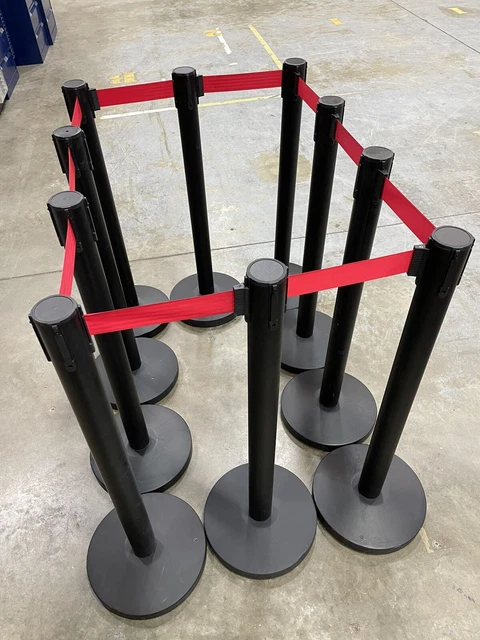 SET OF 10 Retractable Crowd Control Barrier Queue Barrier 2 Metre Red ...