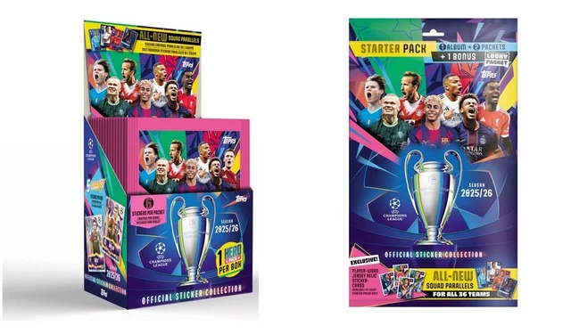 2025-26 TOPPS UEFA Champions League 50 Pack Box+ Mega Starter Album+344 ...