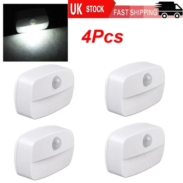 4X LED MOTION Sensor PIR Night Light Cordless Battery Powered Closet ...