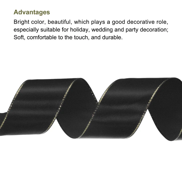 1 1/2& 25 Yard Wide Satin Ribbon with Gold Edges Grosgrain Ribbon ...