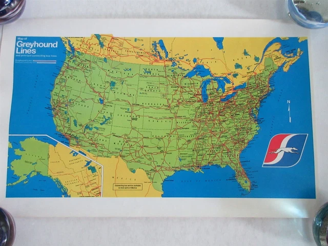 1981 COLOR MAP of Greyhound Lines and Principal Connecting Bus Lines 16 ...