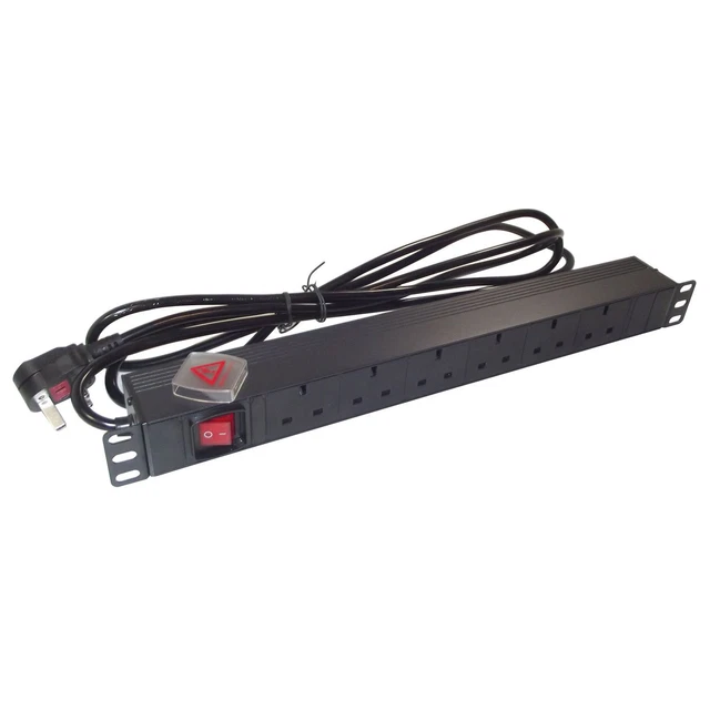 6 WAY UK PDU - 3m Lead - 1U 19" Rackmount Power Distribution Unit ...