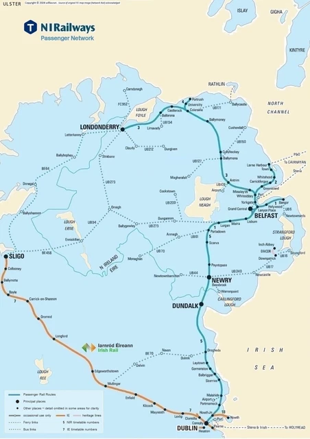 NORTHERN IRELAND TRAIN MAP (RAIL PASSENGER NETWORK) 2025 - Print Your ...