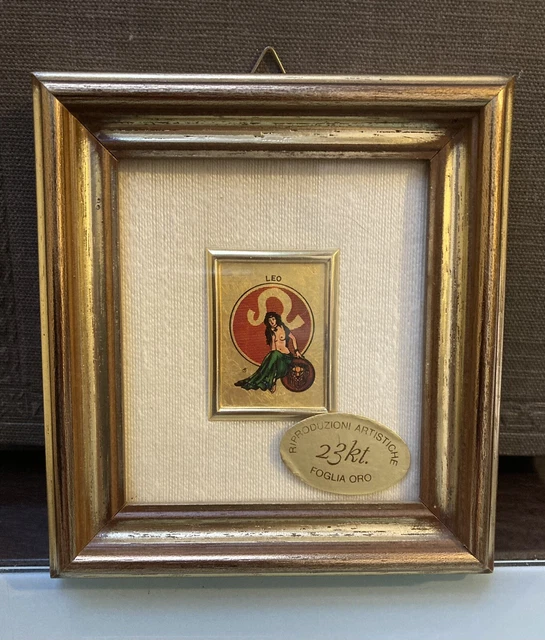 LEO ZODIAC SIGN 23K Gold Leaf Italian Screen Printing Serigrafia Framed ...