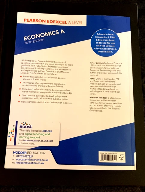 PEARSON EDEXCEL A Level Economics Text Book By Hodder Education £26.68 ...