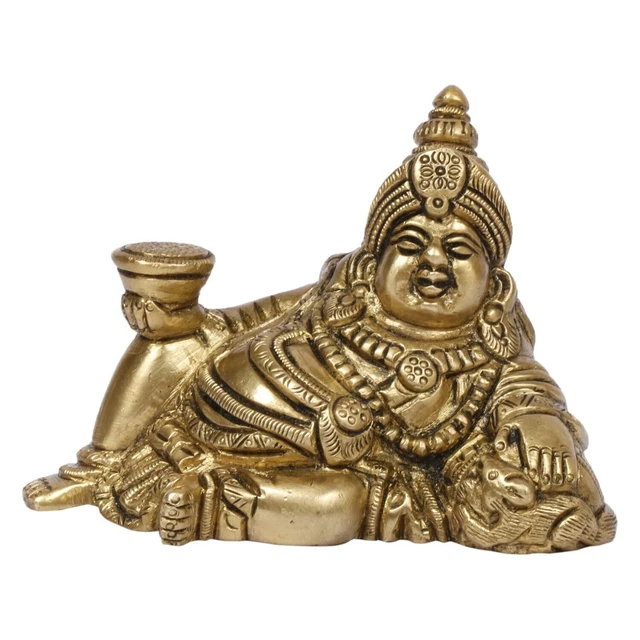 BRASS KUBER MAHARAJ Lord of Wealth Kubera Statue Idol for Locker Money ...