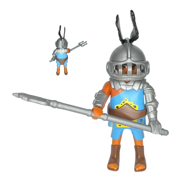 PLAYMOBIL FIGURINE GLADIATEUR bleu/argent trident casque Colisée romain ...