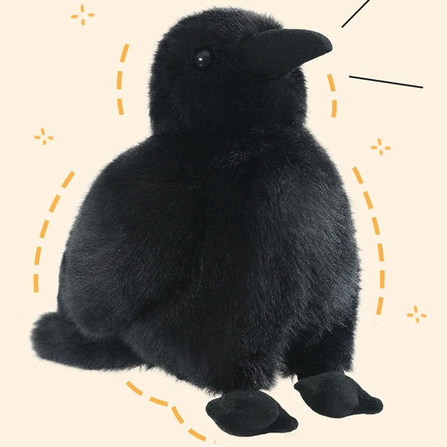 REALISTIC CROW PLUSH Toy Cute Black Raven Plushie Soft Stuffed Animal ...
