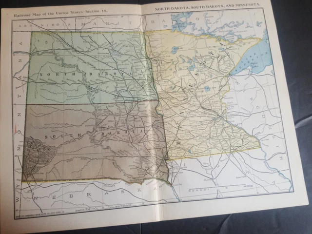 VINTAGE 1895 RAILROAD route map NORTH & SOUTH DAKOTA MINNESOTA train 9 ...