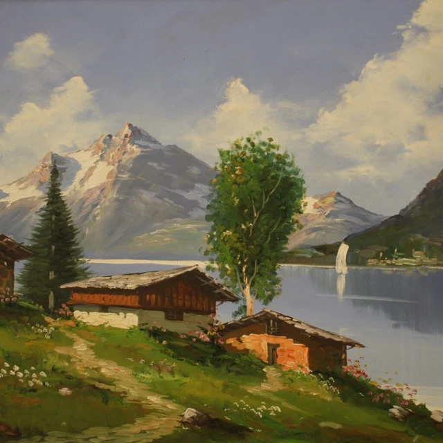 TABLEAU PAYSAGE SIGNÉ huile sur toile vue de lac de montagne peinture 900 EUR 1.000,00 - PicClick FR