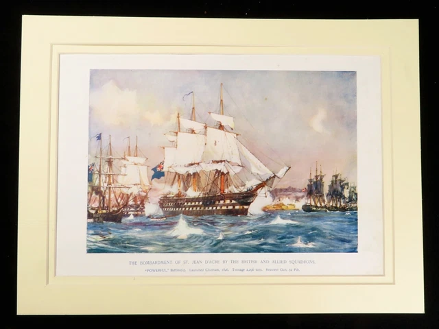 HMS POWERFUL ROYAL Navy Battleship Naval Ship Nautical Antique Print ...