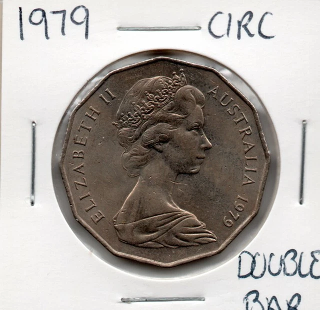 AUSTRALIAN: 1979 50 Cent Double Bar Circulated Coin In 2X2 Holder $10. ...