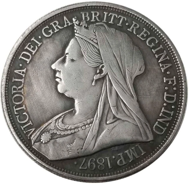 RARE ANTIQUE EUROPEAN England UK 1897 One Crown Queen Victoria Coin £6. ...