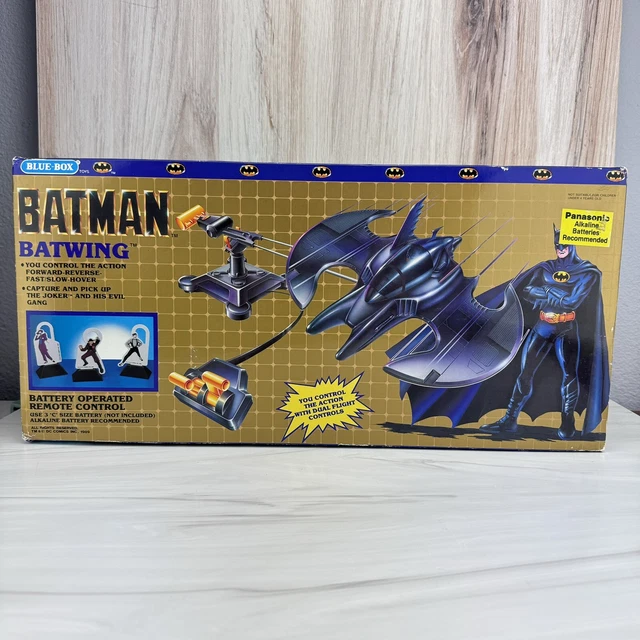 VTG 1989 BLUE Box Toys DC BATMAN Batwing Battery Operated Remote ...