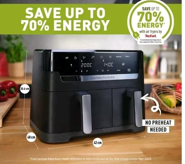 TEFAL EASY FRY Dual Zone Digital Air Fryer, 2 Drawers, 8.3L, EY901840 ...
