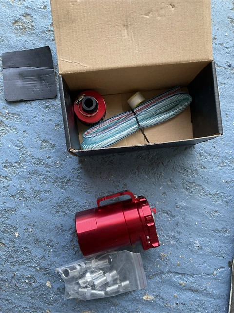 RED OIL CATCH Can Kit Breather Baffled Reservoir Tank 300ML Aluminum ...