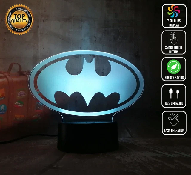 BATMAN LOGO GOTHAM SUPERHERO 3D Acrylic LED 7 Colour Night Light Touch ...