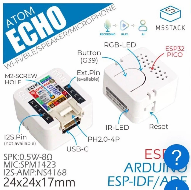 M5STACK ATOM ECHO ESP32 Audio Development kit (Home Assistant ...