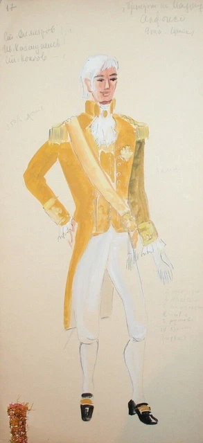 TABLEAU ANCIEN À la gouache dessin costume homme de théâtre signé EUR ...