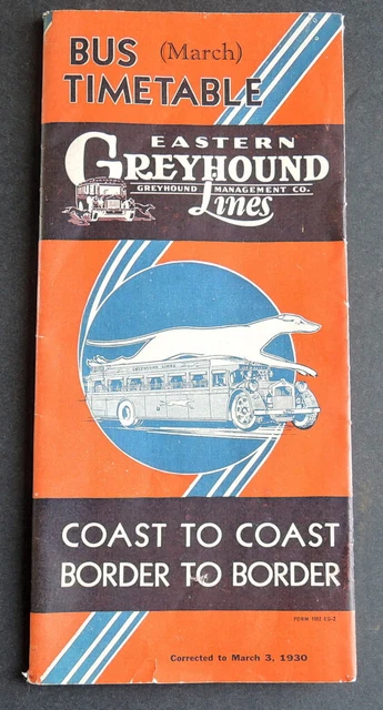 VINTAGE 1930 GREYHOUND EASTERN LINES BUS TIMETABLE £18.85 - PicClick UK