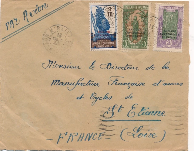 LETTRE COLONIES M'BAIKI Moyen Congo Par Avion Saint Etienne Cover ...