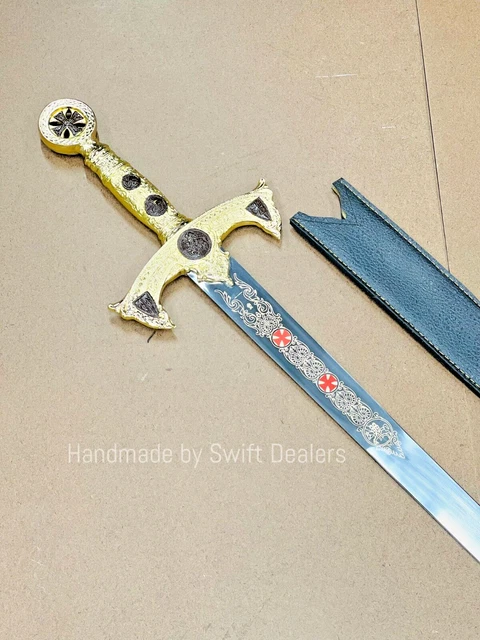 MEDIEVAL TEMPLAR KNIGHT Sword With Leather Sheath EUR 145,63 - PicClick FR
